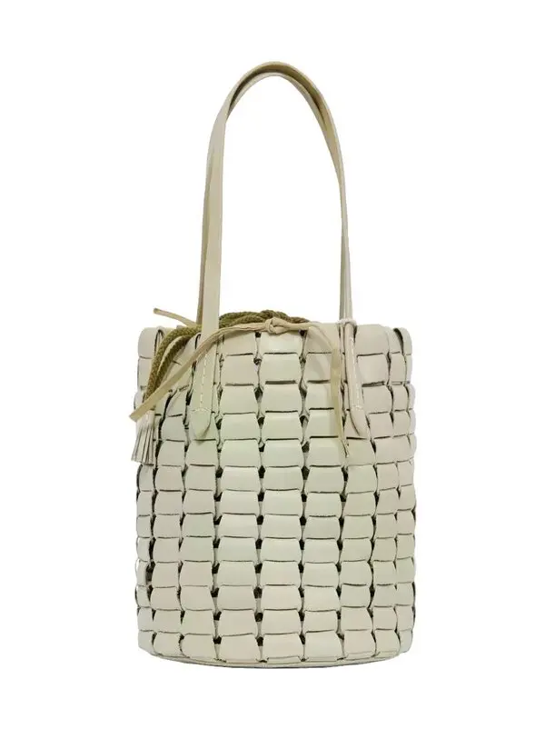 Dragon Diffusion Woven Leather Bucket Bag With Tassel Detail - Neutrals