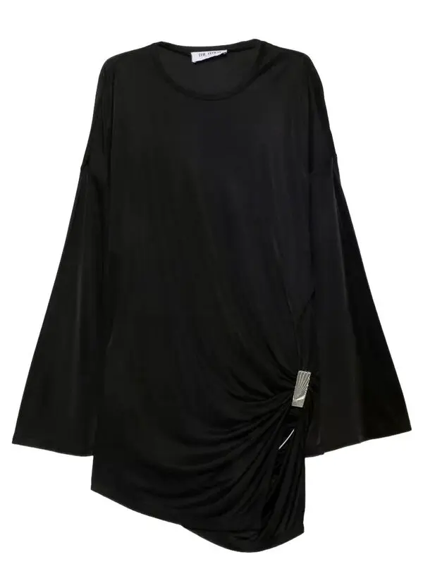 Attico Draped Detail Long Sleeve Mini Dress - Black