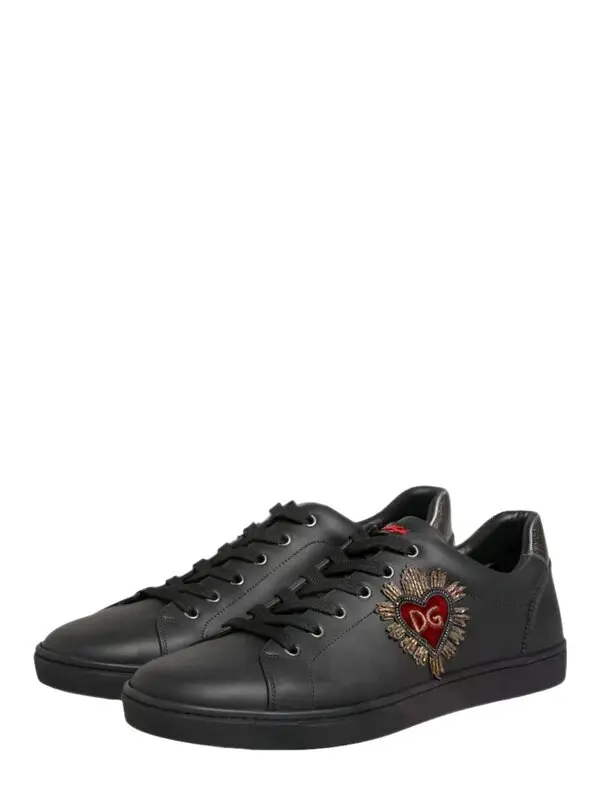 Dolce & Gabbana Embellished Leather Lace-up Sneakers - Black