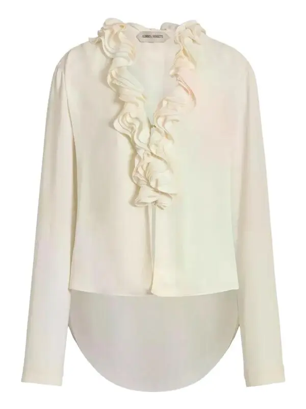 Alberta Ferretti Ruffled V-neck Blouse - Neutrals