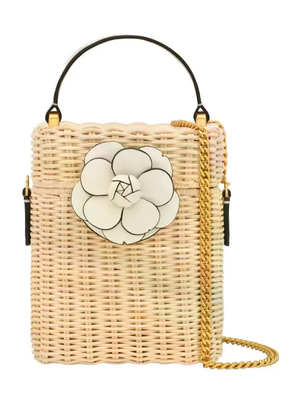 Oscar De La Renta Wicker Floral-applique Shoulder Bag - Neutrals