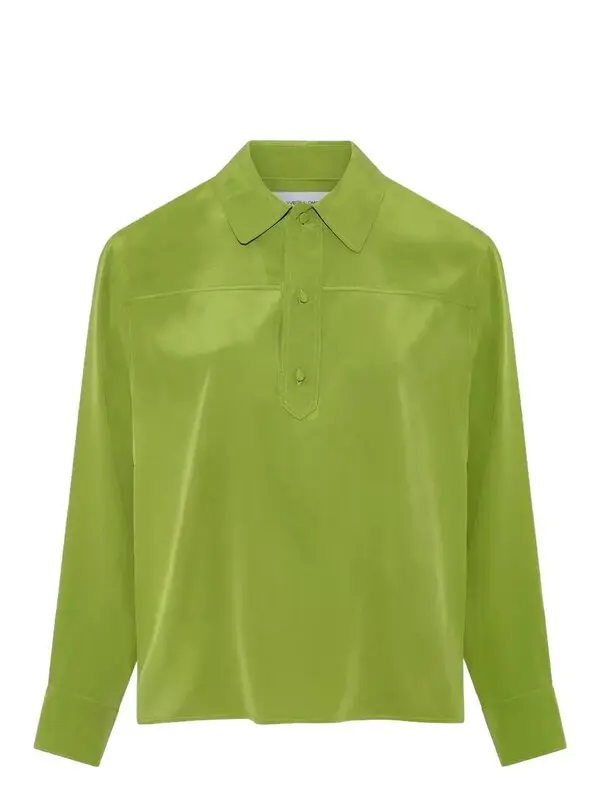 YVES SALOMON Silk Crepe Polo Shirt - Green