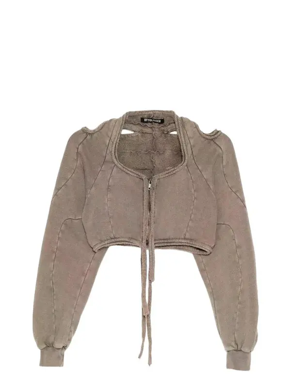 Ottolinger Cropped Zip-up Hoodie With Drawstring - Brown