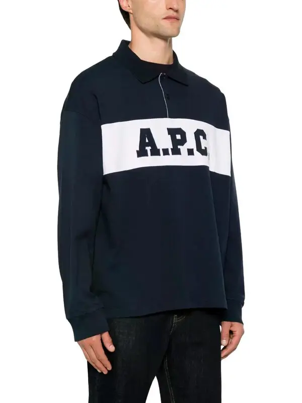 A.p.c. Logo-print Long-sleeve Polo Shirt - Blue