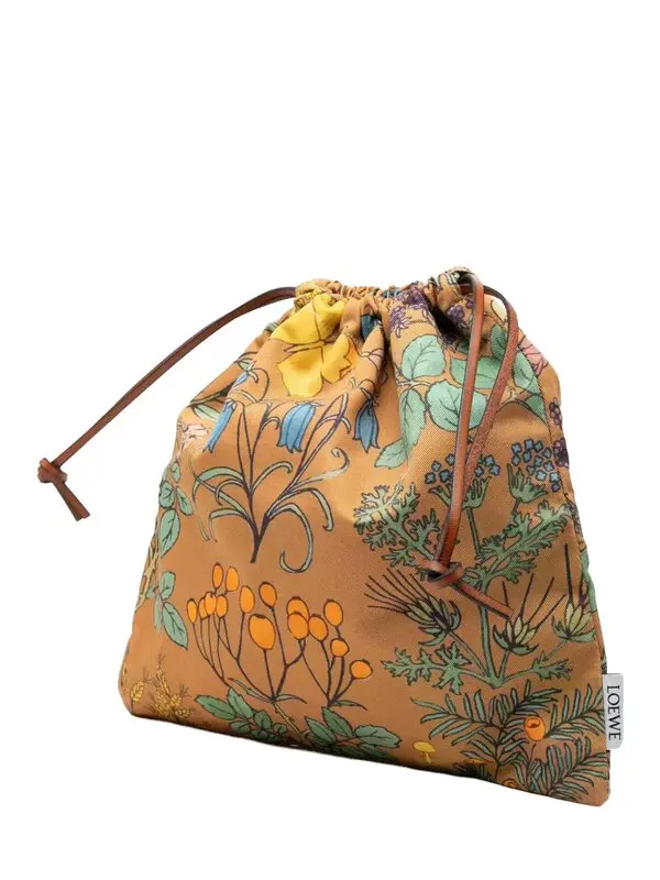 Loewe Canvas Floral Print Drawstring Pouch - Orange