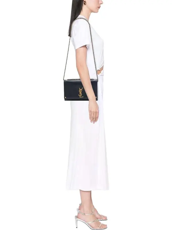 Saint Laurent Medium Smooth Calfskin Braided Monogram Kate Crossbody Bag - Black