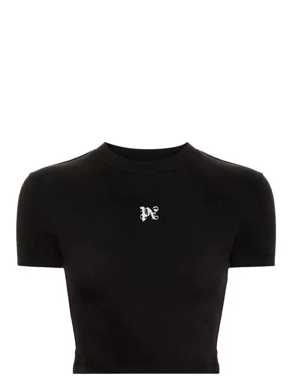 Palm Angels Logo Embroidered Cropped T-shirt - Black