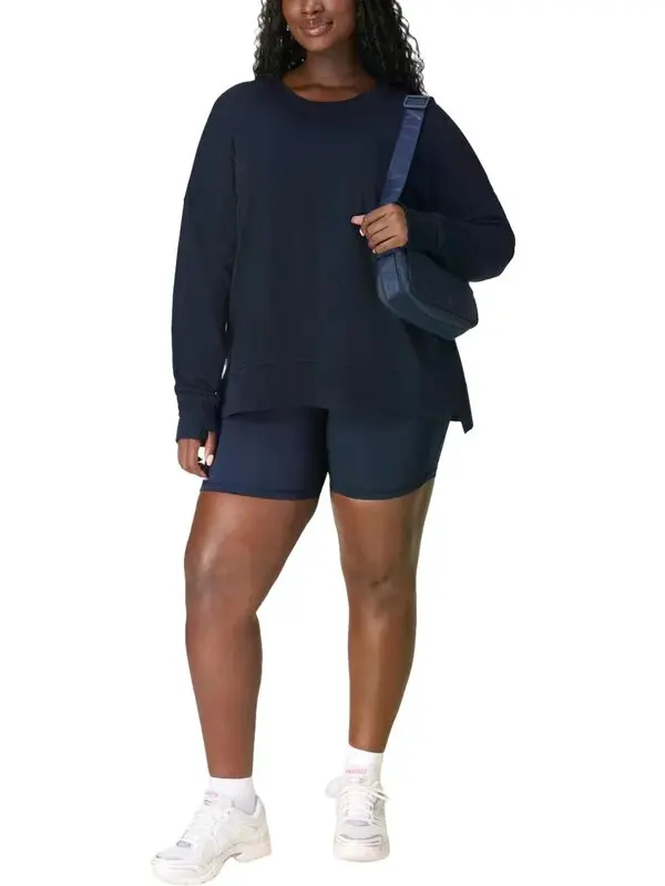 Sweaty Betty Crew Neck Long Sleeve Sweatshirt With Thumb Slots And Side Slits - Blue