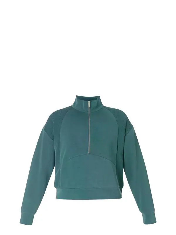 Sweaty Betty Sand Wash Ribbed-panel Quarter-zip Sweatshirt - Green