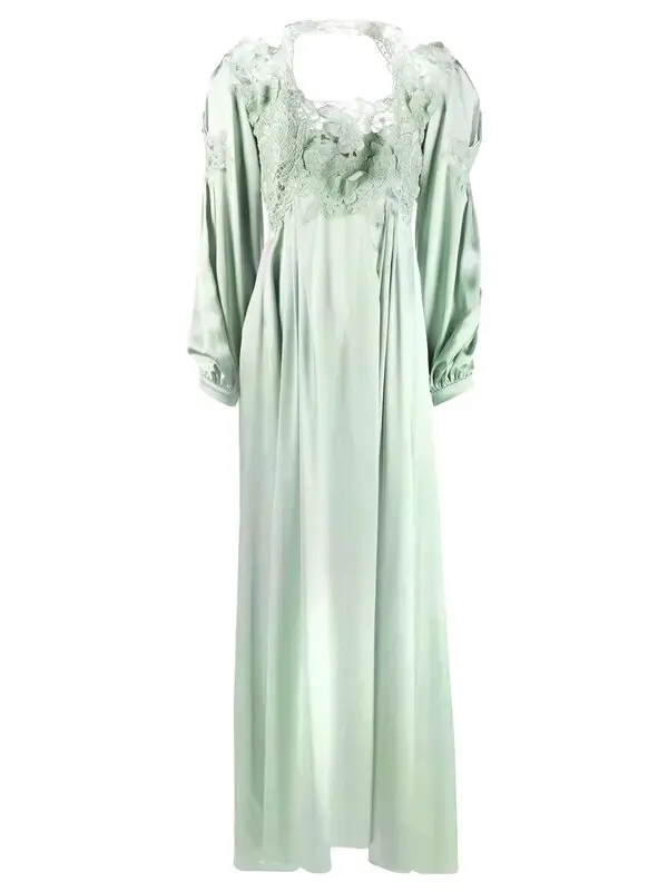 Alberta Ferretti Silk Gown With Floral Lace Detail - Green
