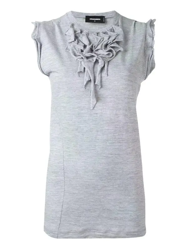 Dsquared2 Sleeveless Ruffled Neck Blouse - Grey