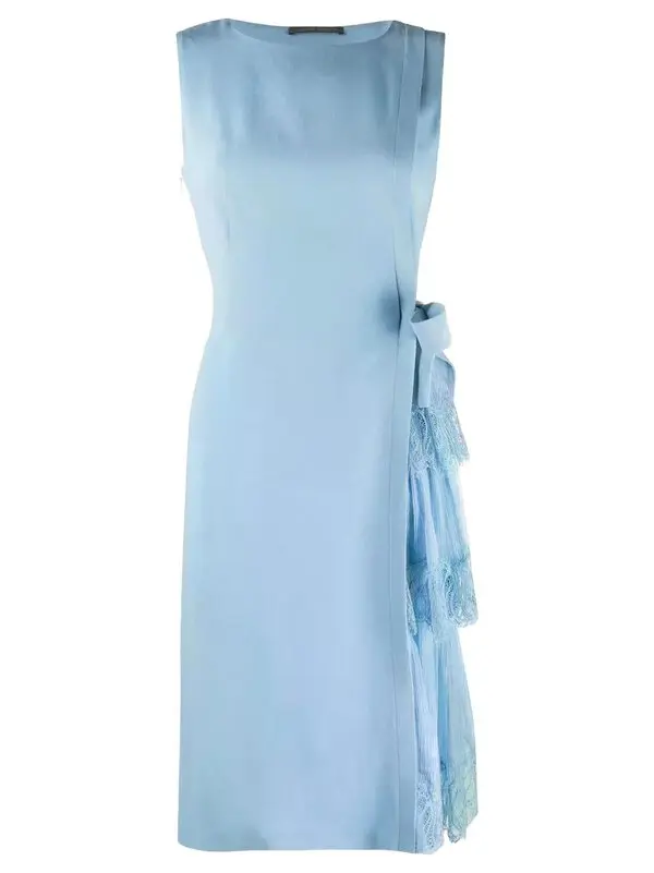 Alberta Ferretti Sleeveless Boat Neck Midi Dress With Ruffle Detail - Blue