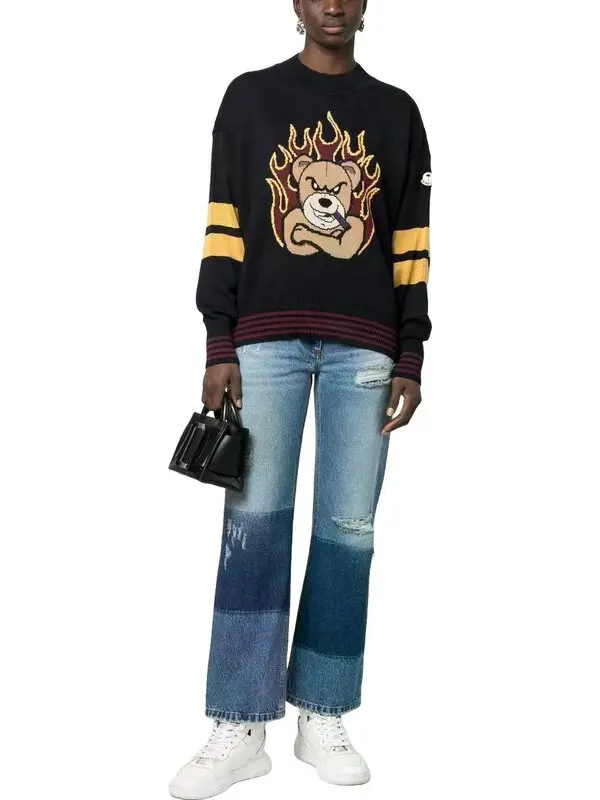 Palm Angels X Moncler Distressed Patchwork Straight-leg Jeans - Blue