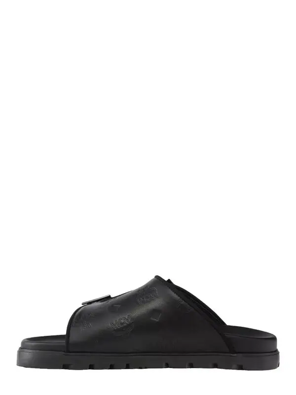 Mcm Embossed Monogram Leather Sandals - Black
