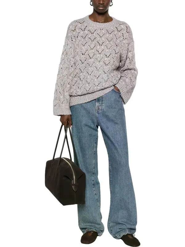 Fabiana Filippi Open-knit Sweater With Pointelle Trim - Grey