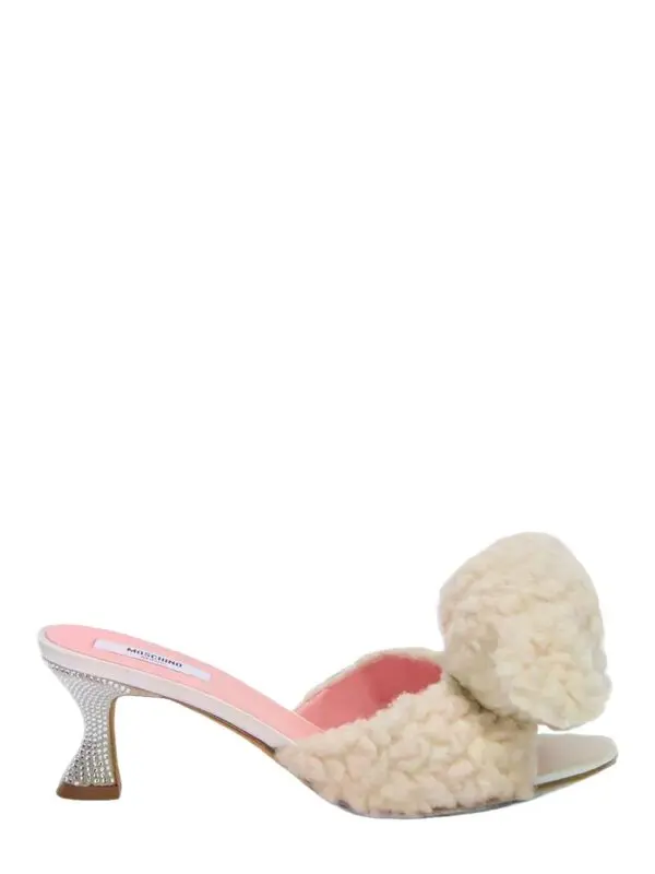 Moschino Teddy Bear Crystal Embellished Shearling Mules - Neutrals