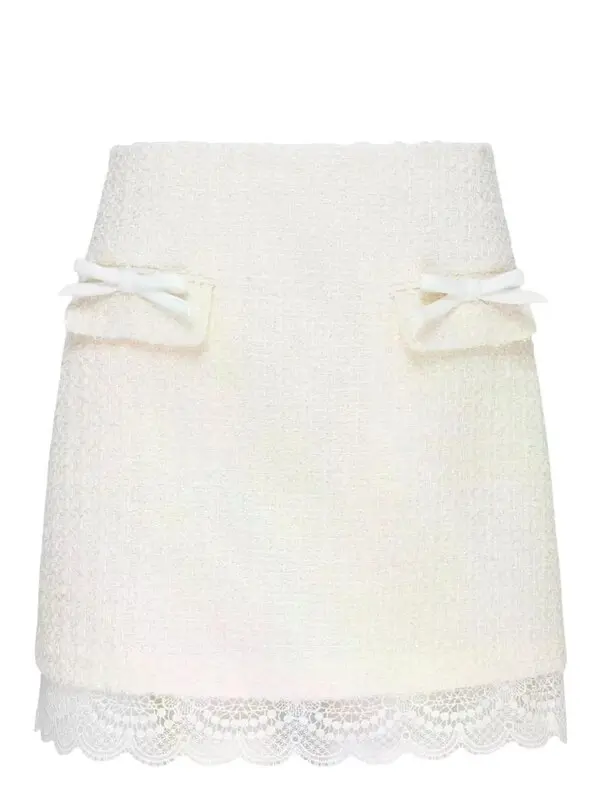 SELF-PORTRAIT Bouclé Lace-trim Mini Skirt - Neutrals