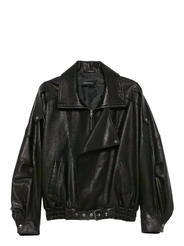 MANOKHI Belted Leather Jacket - Black