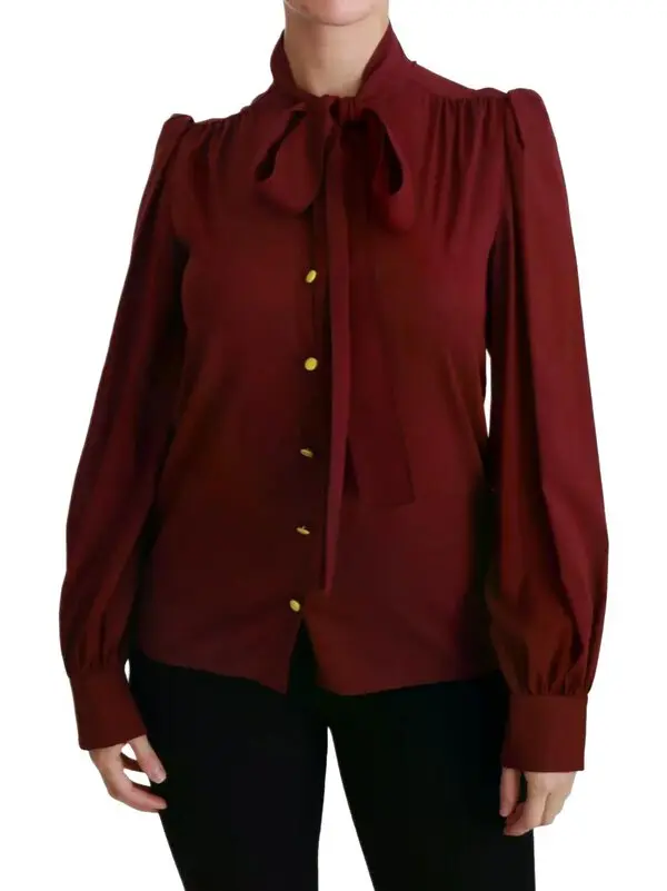 Dolce & Gabbana Silk High Neck Bow-tie Puff Sleeve Blouse - Red