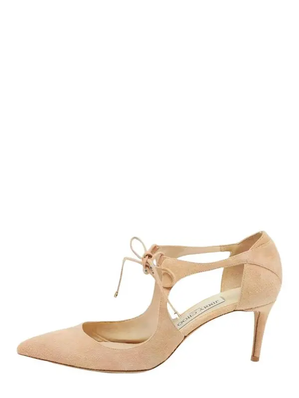 JIMMY CHOO Vanessa Suede Pointed Toe Ankle Tie Pumps - Neutrals