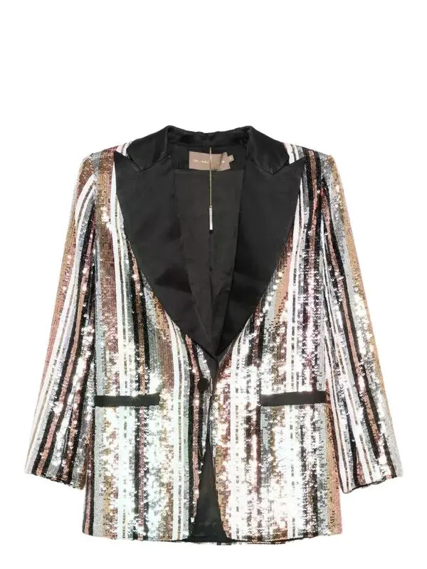 SIMONA CORSELLINI Sequin-embellished Striped Blazer - Silver