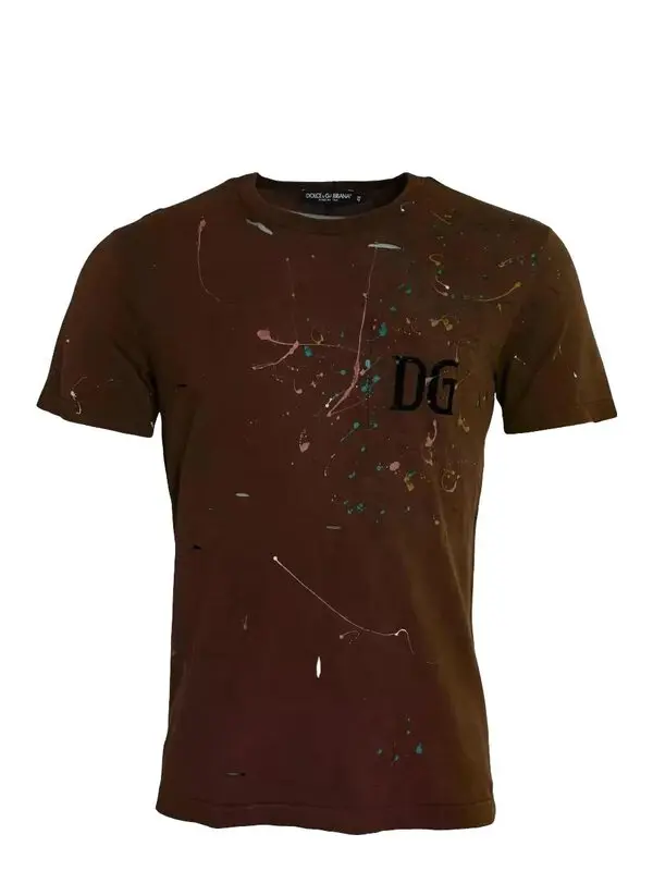 Dolce & Gabbana Paint-splatter Logo-print T-shirt - Brown