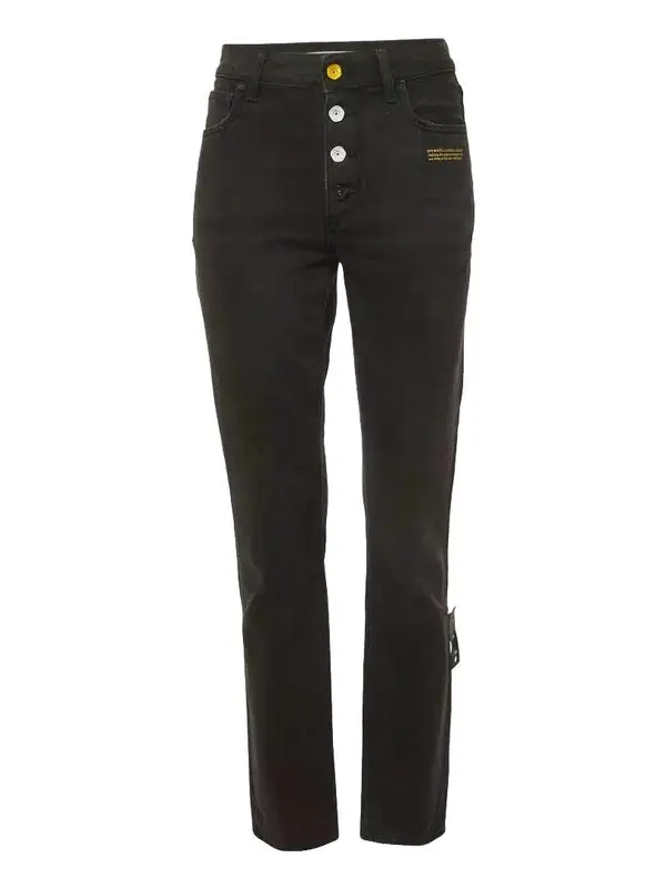 Off-White Slogan Print Straight Leg Jeans - Black
