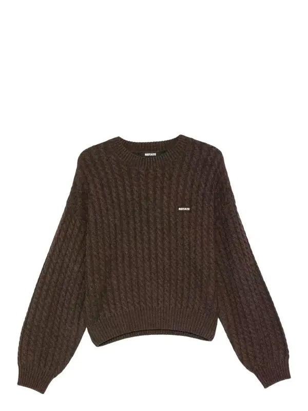 ROTATE BY BIRGER CHRISTENSEN Cable Knit Logo Patch Sweater - Brown