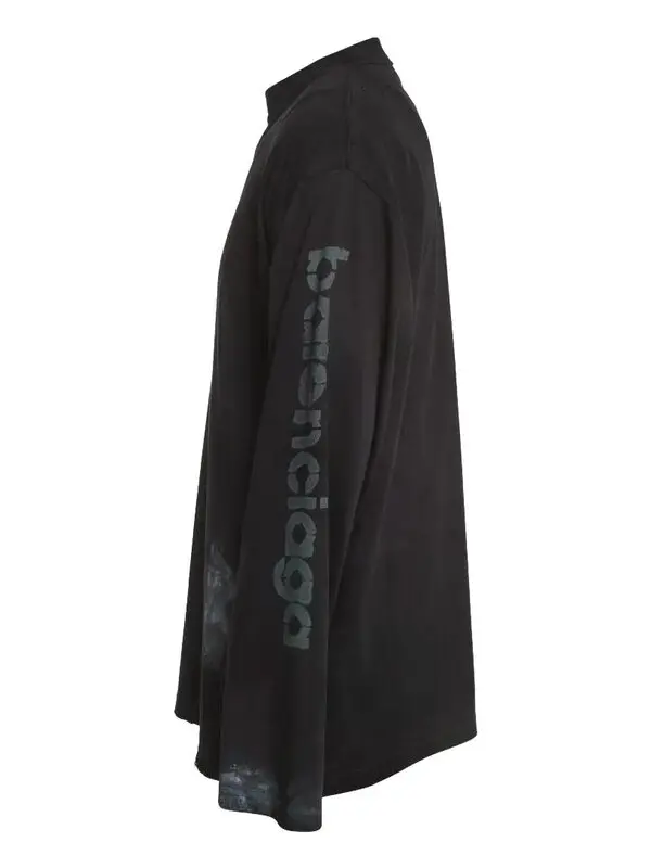 Balenciaga Logo Print Distressed Long Sleeve T-shirt - Black