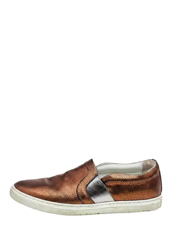 LANVIN Bronze Metallic Textured Leather Slip-on Sneakers - Brown