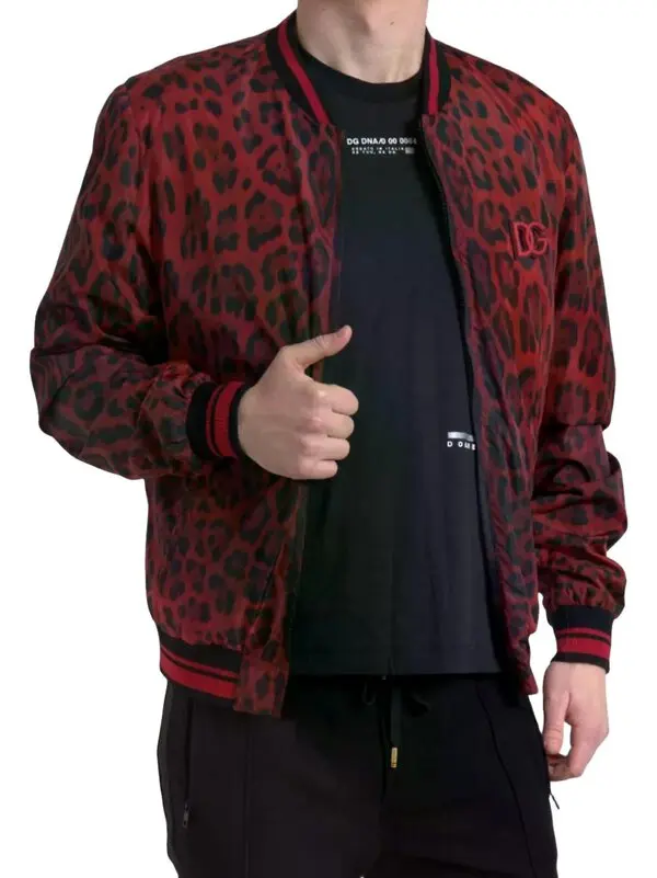Dolce & Gabbana Leopard Print Bomber Jacket - Red