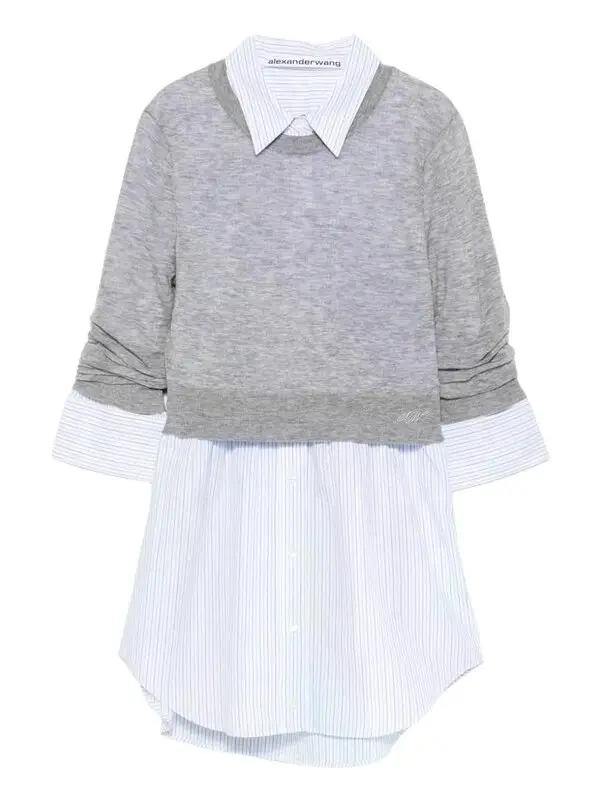 Alexander Wang Layered Logo Embroidered Crew Neck Sweater - Grey