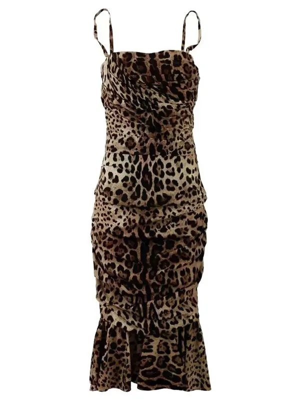 Dolce & Gabbana Leopard-print Ruched Dress - Neutrals
