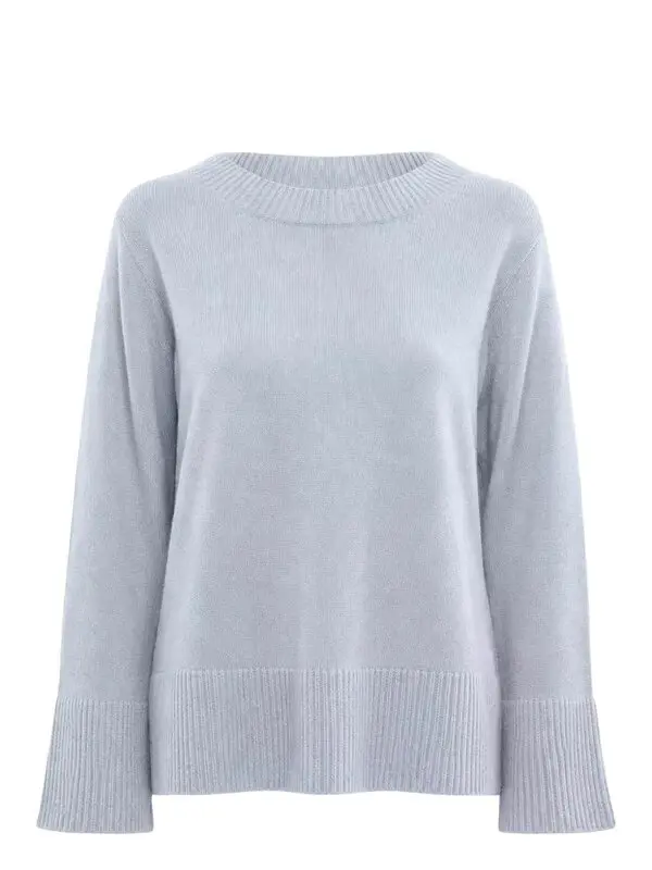 Malo Ribbed Trim Long Sleeve Sweater - Blue