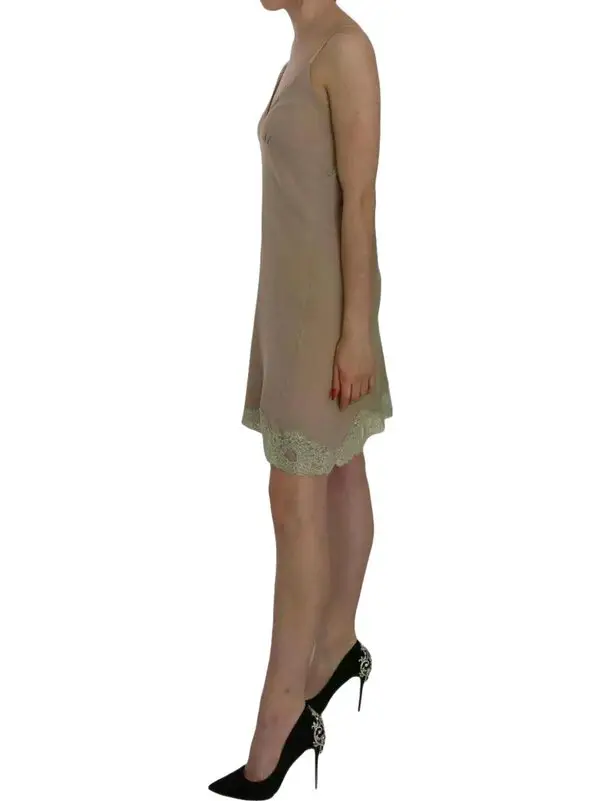 PINK MEMORIES Beige Cotton Lace Trim Mini Dress - Neutrals