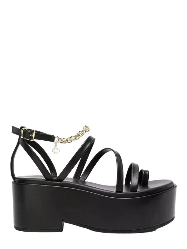 Maje Calf Leather Chain-embellished Platform Sandals - Black