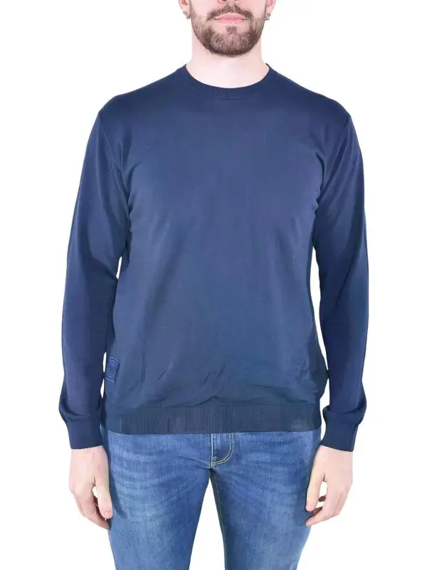 BLAUER. Cotton Crew Neck Sweater - Blue