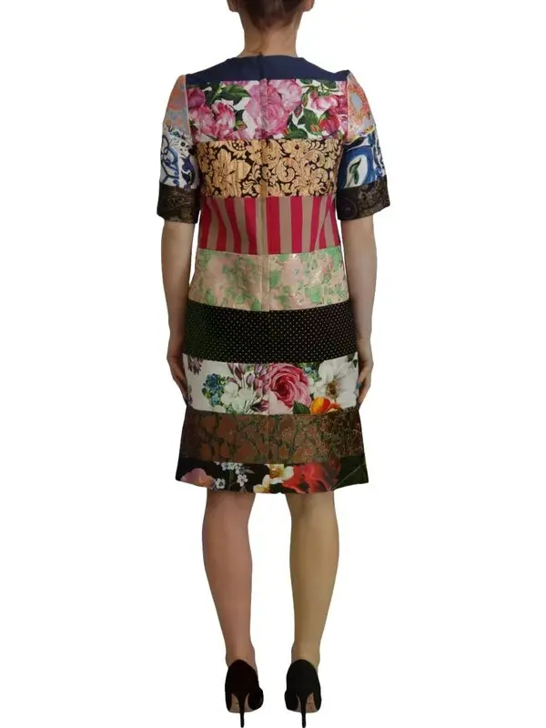 Dolce & Gabbana Patchwork Jacquard Floral Print Dress - Black