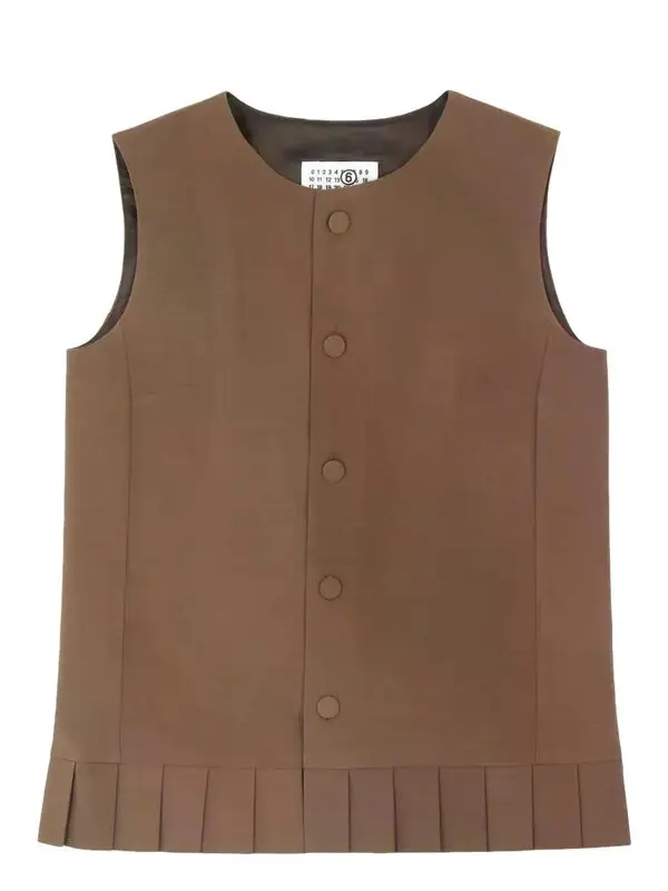MAISON MARGIELA Sleeveless Pleated Wool Blend Top - Brown