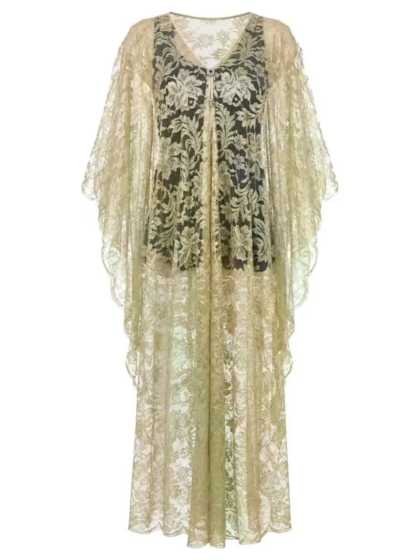 Dolce & Gabbana Floral Lace Crystal-embellished Maxi Dress - Gold