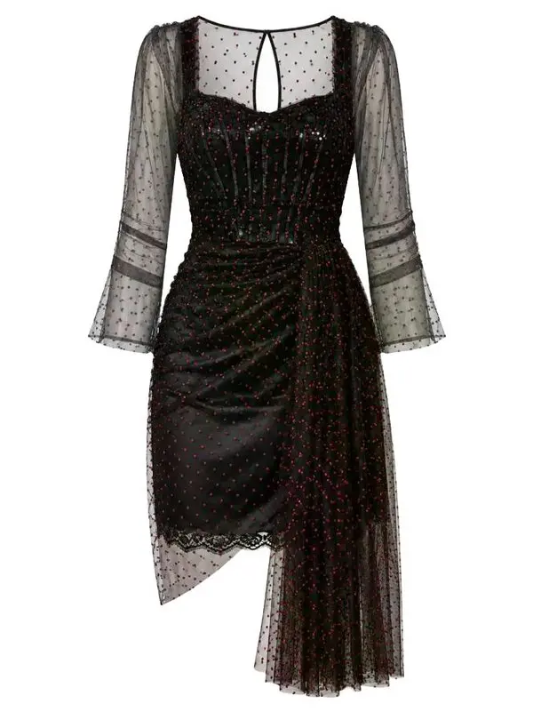 Dolce & Gabbana Lace-trimmed Polka Dot Sheath Mini Dress - Black