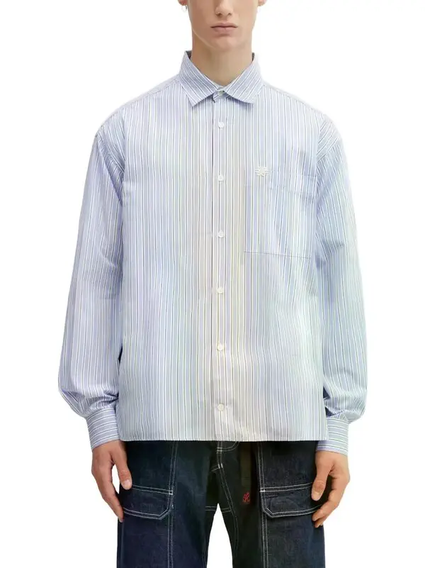 Filling Pieces Vertical-stripe Logo-embroidered Shirt - Blue