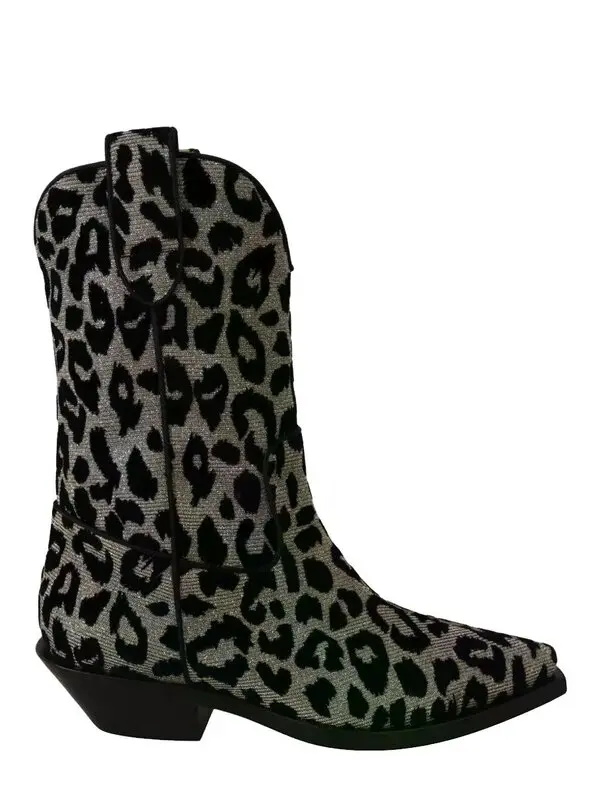 Dolce & Gabbana Leopard-print Glitter-embellished Boots - Grey