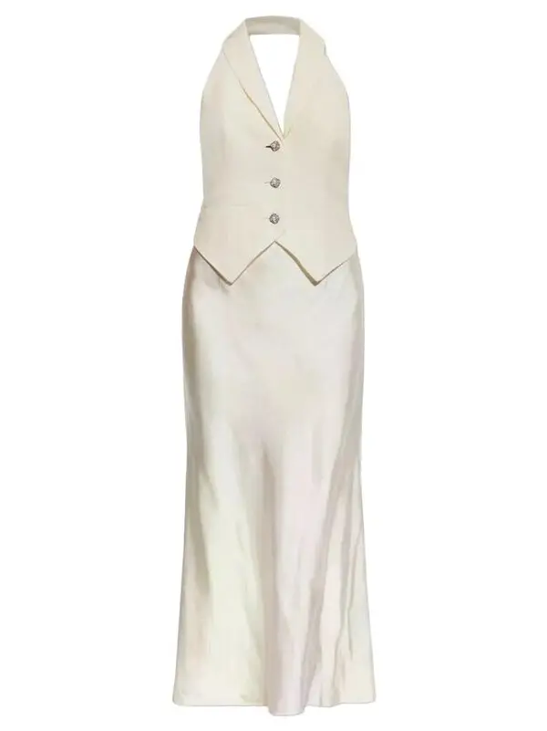SELF-PORTRAIT Halterneck Satin Midi Dress - Neutrals