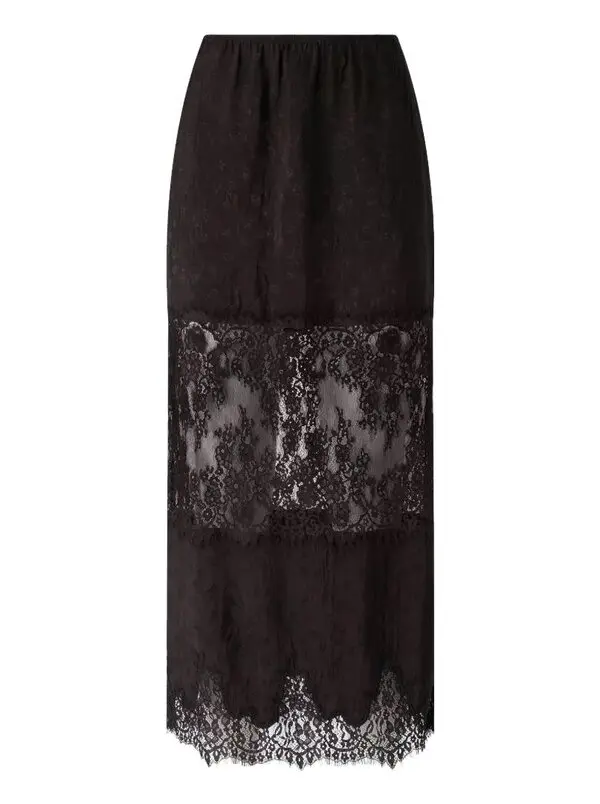 Pinko Lace Pencil Midi Skirt With Elasticated Waist - Brown