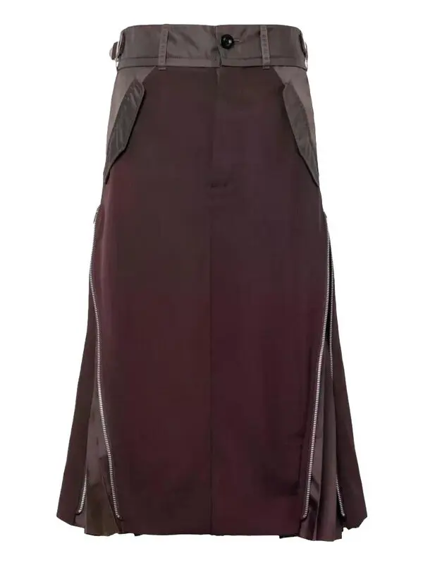 Sacai High-waisted Skirt With Side Zip Openings - Brown