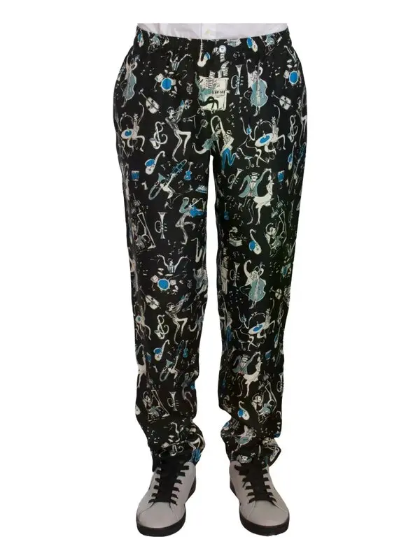 Dolce & Gabbana Graphic-print Silk Trousers - Black