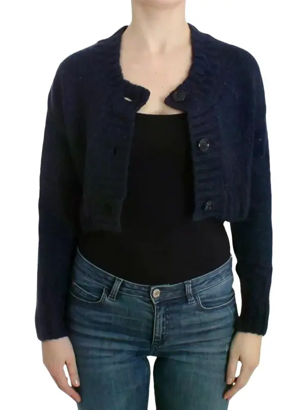 John Galliano Navy Knitted Cropped Cardigan - Blue