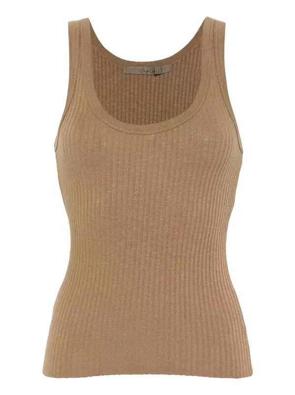 Enza Costa Ribbed Scoop Neck Tank Top - Brown