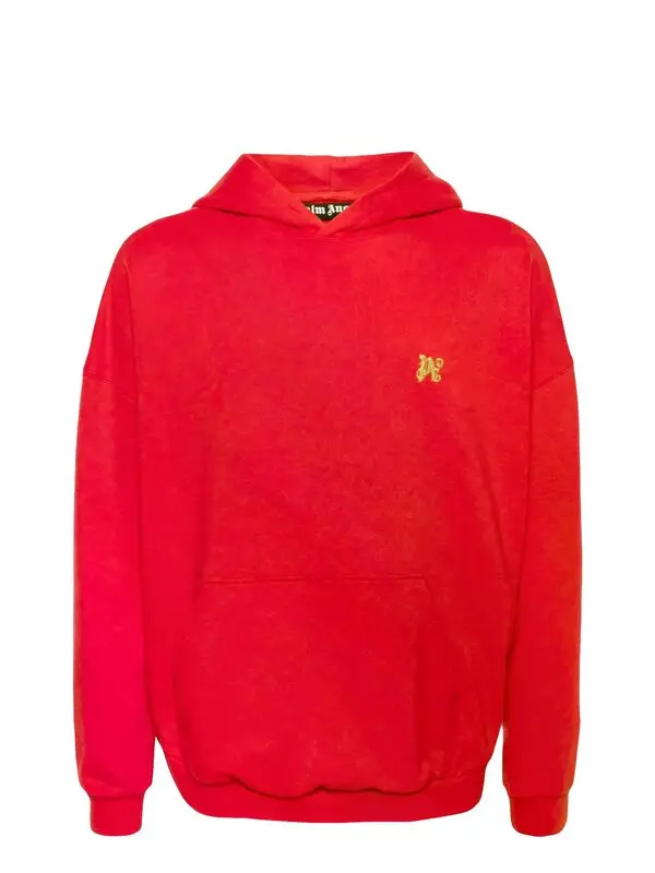 Palm Angels Dragon Monogram Cotton Hoodie - Red